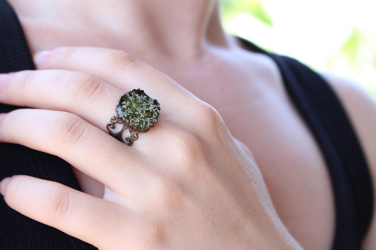 Green Pressed Flower Rings, Real Flower Resin Rings, Unique Rings For ...