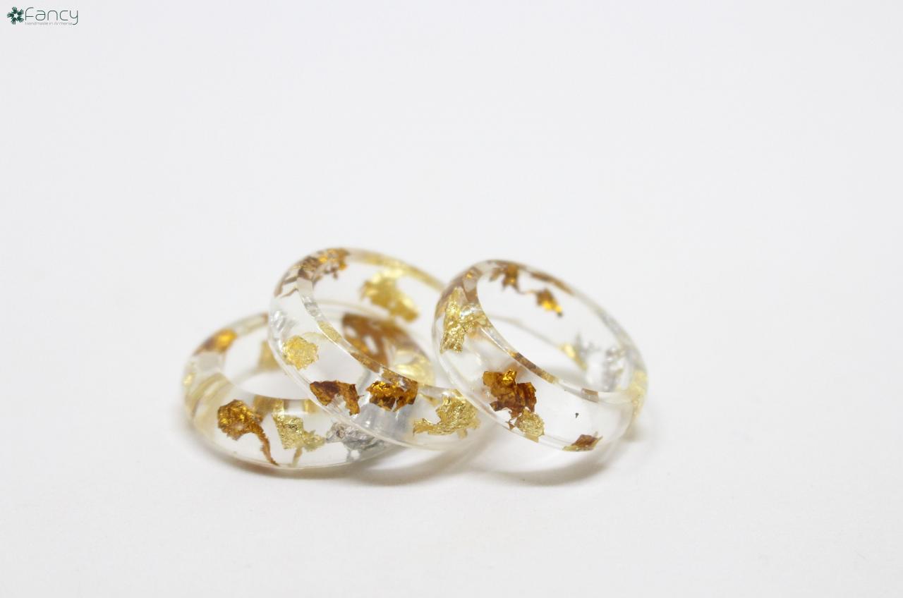 Resin Ring With Gold Flakes, Resin Ring Wedding, Crystal Resin Ring ...