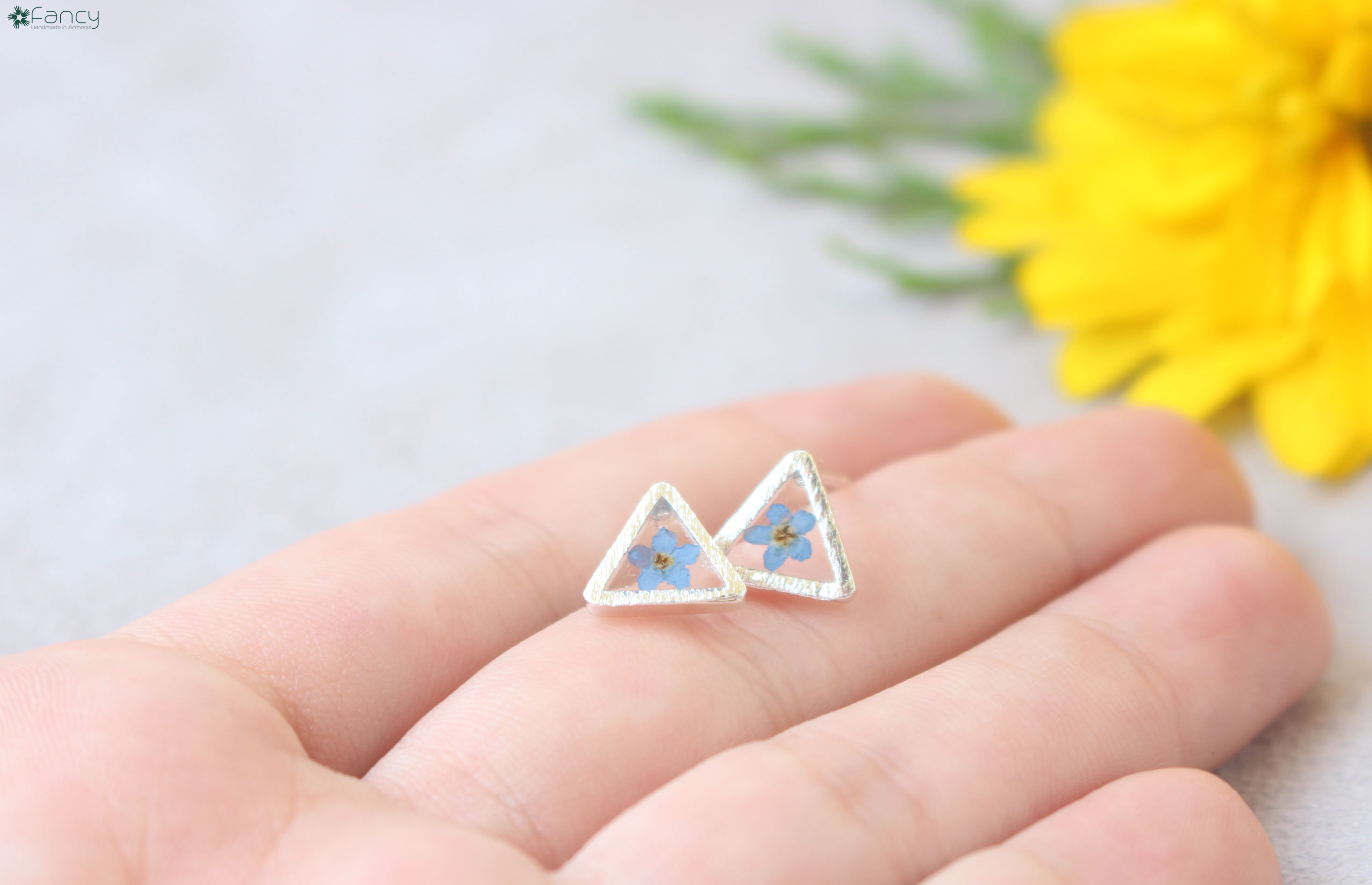 Tiny Stud Earrings , Minimalist Triangle Earrings , Forget Me Not Studs, Forget Me Not Stud ...