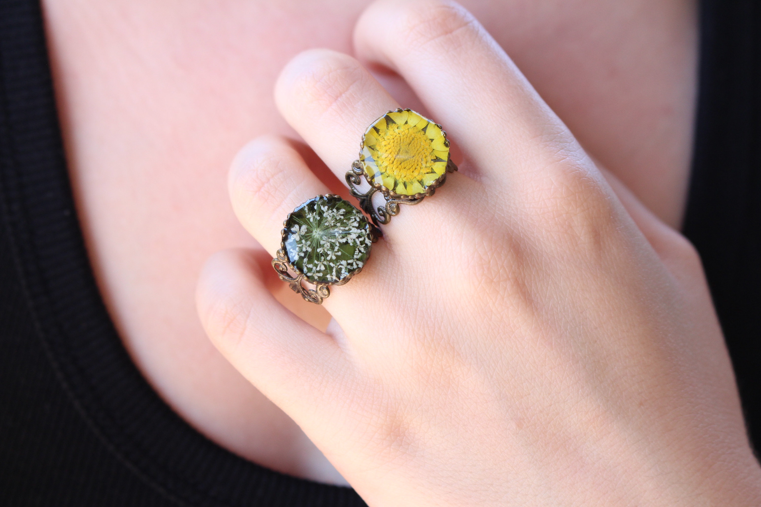 Green Pressed Flower Rings, Real Flower Resin Rings, Unique Rings For ...