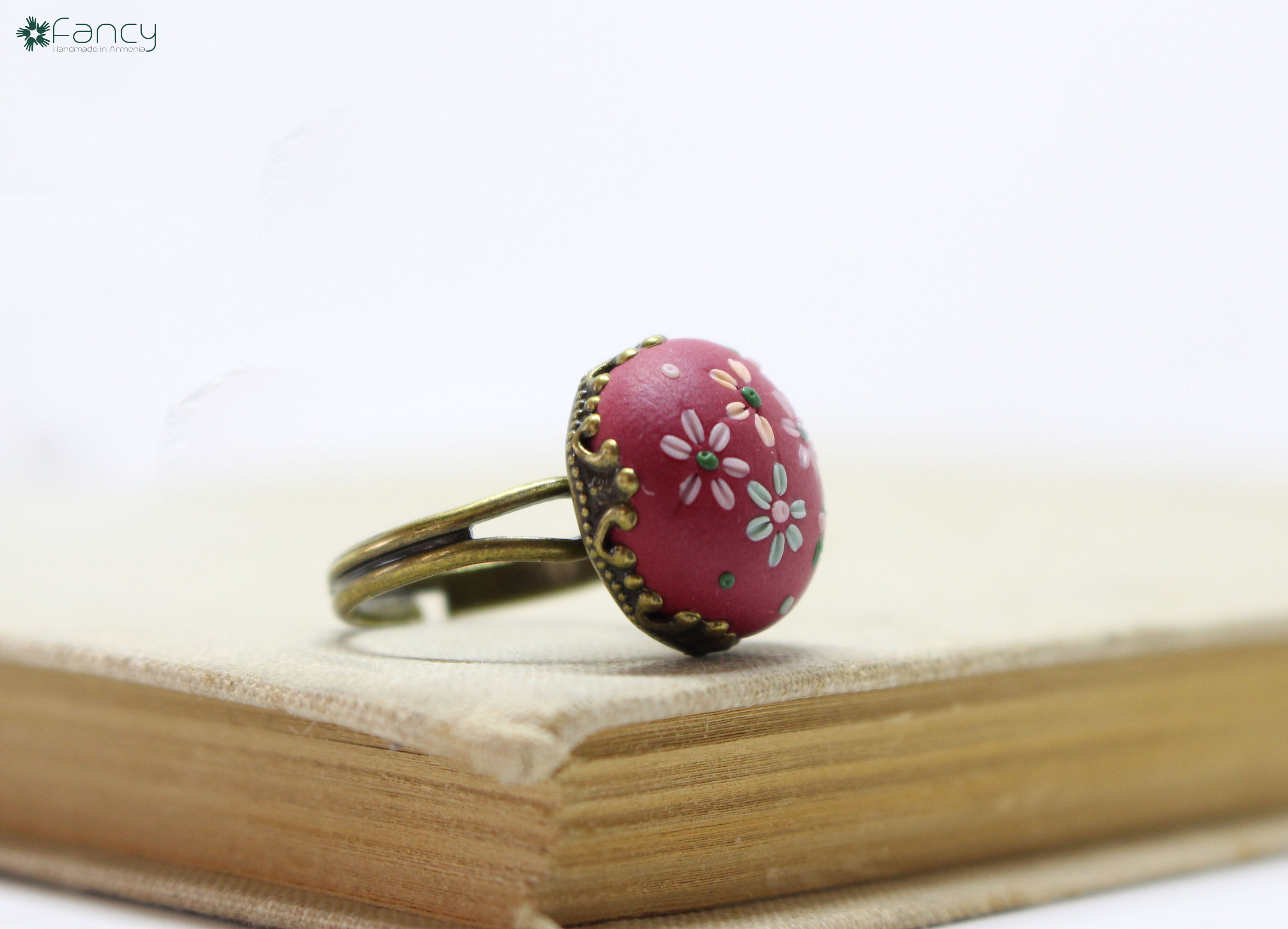 Polymer Clay Ring, Boho Style Ring, Embroidery Red Ring, Embroidered ...