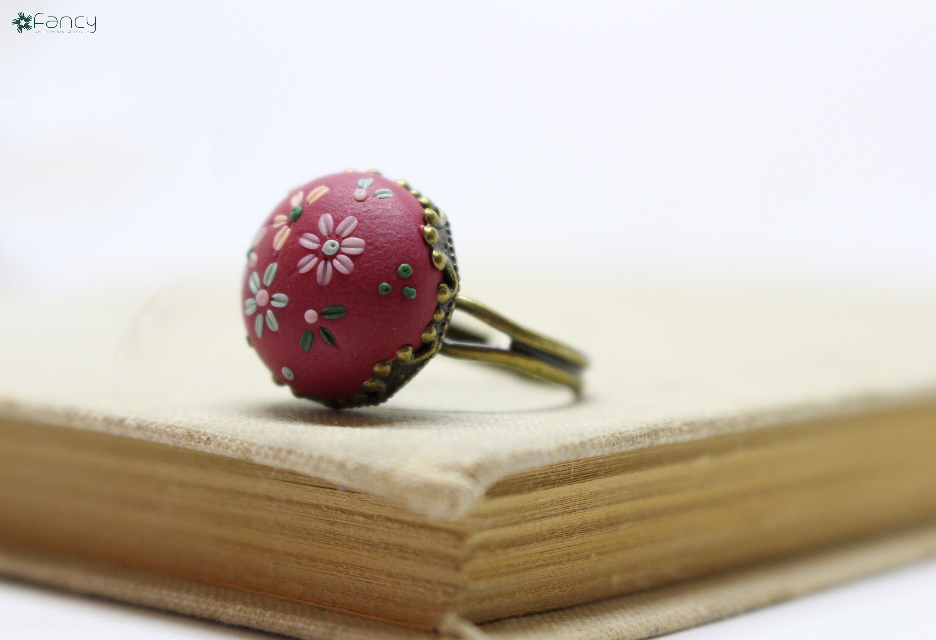 Polymer Clay Ring, Boho Style Ring, Embroidery Red Ring, Embroidered ...