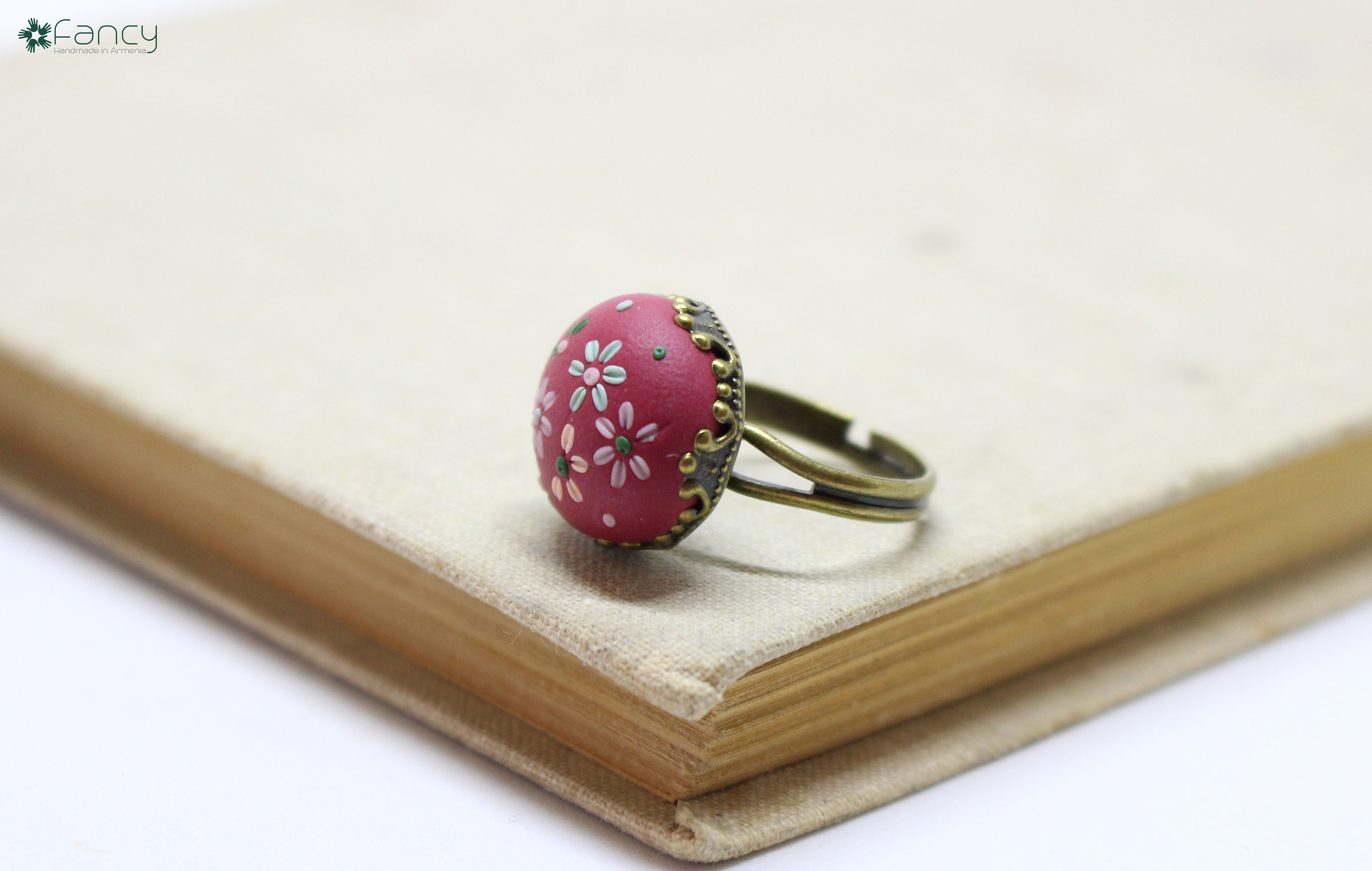 Polymer Clay Ring, Boho Style Ring, Embroidery Red Ring, Embroidered ...