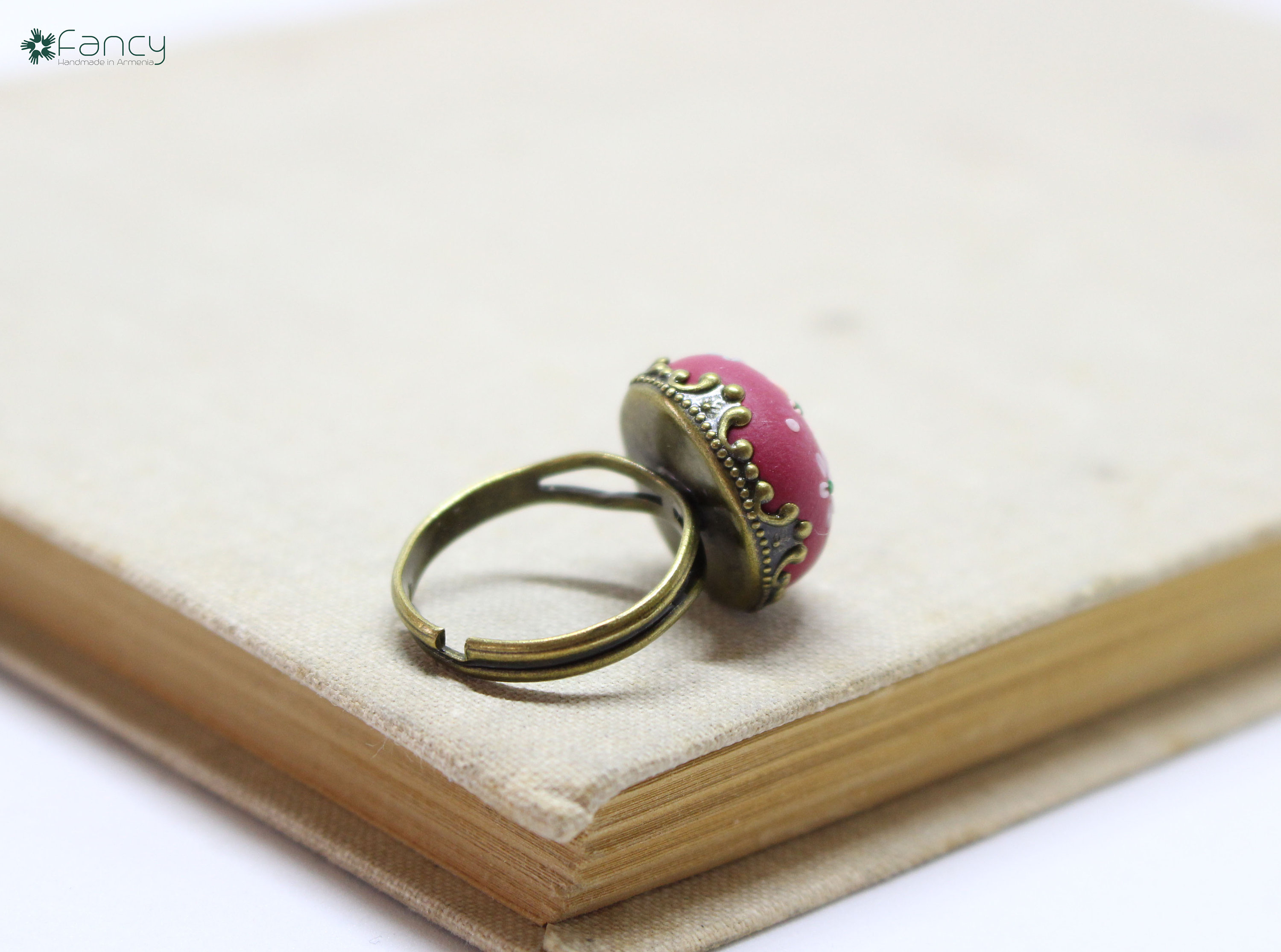 Polymer Clay Ring, Boho Style Ring, Embroidery Red Ring, Embroidered ...