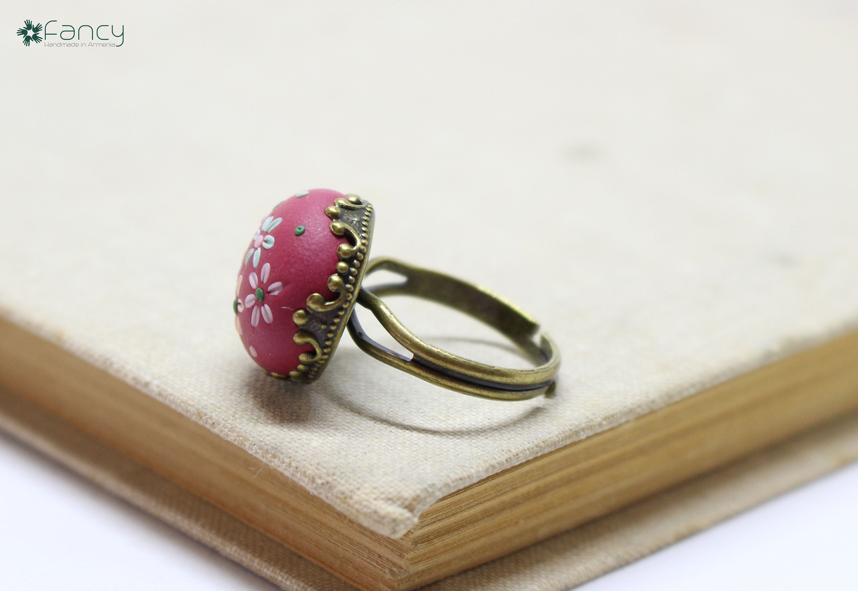 Polymer Clay Ring, Boho Style Ring, Embroidery Red Ring, Embroidered ...