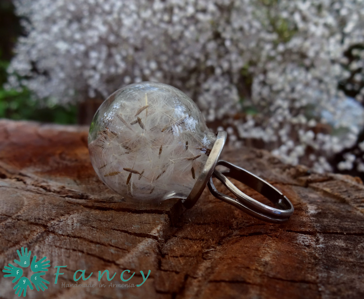 Real Dandelion Ring Dandelion Seed Jewelry Mini Terrarium Ring ...