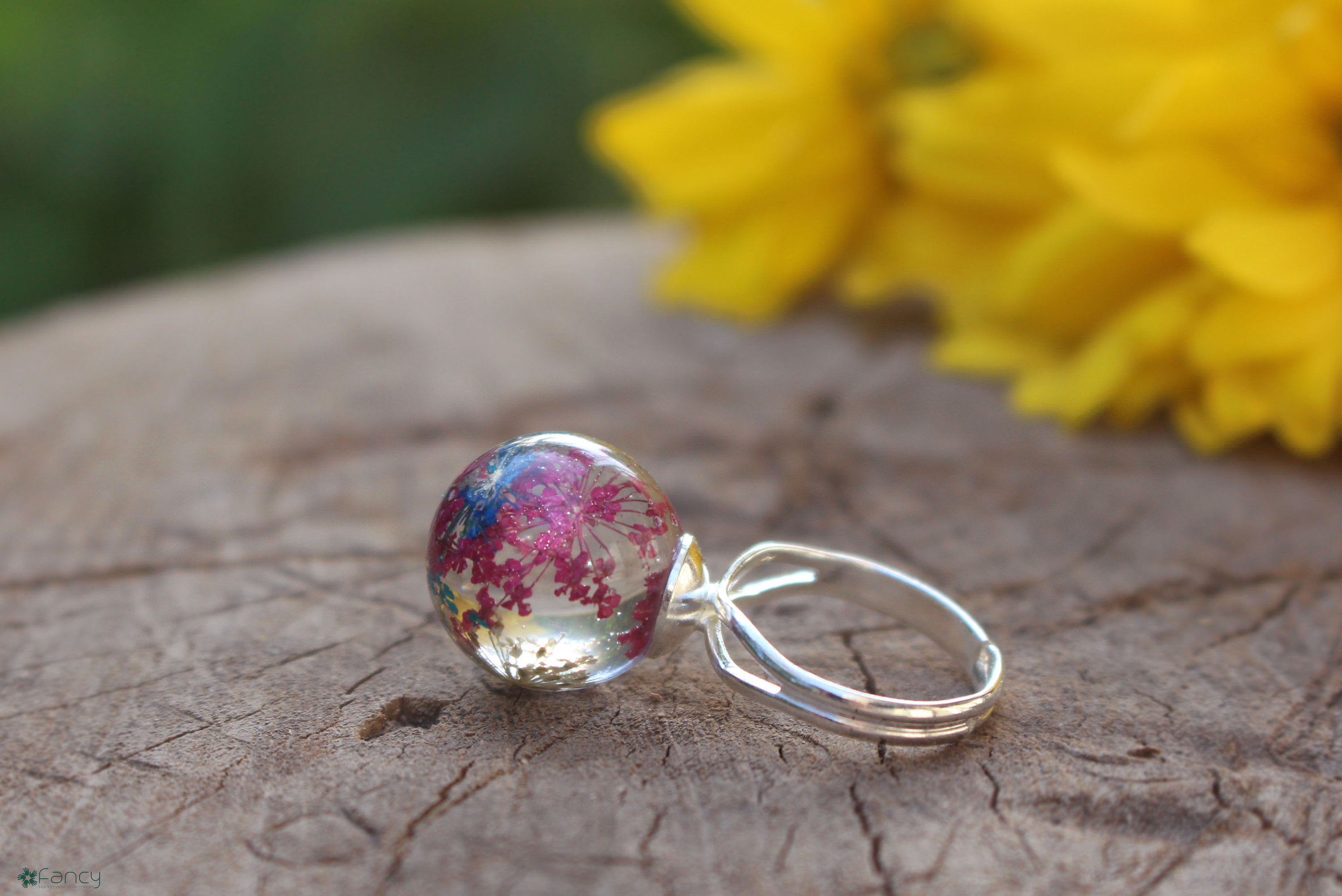 Rainbow Resin Ring, Flower Sphere Ring,colorful Rings, Real Flower Ring ...
